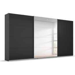 Schwebetürenschrank Rauch "Kleiderschrank Schrank Garderobe KOLUNA mit Glastüren und Spiegel" Schränke Gr. B/H/T: 360 cm x 210 cm x 62 cm, 3 St., grau (graumetallic, glas basalt) inkl. 2 Innenschubladen sowie extra Einlegeböden MADE IN GERMANY