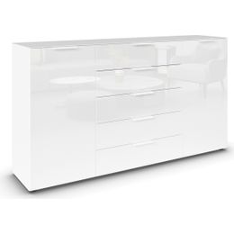 Kommode Rauch "Flipp" Sideboards Gr. B/H/T: 180cm x 99cm x 42cm, 5 St., weiß (alpinweiß/glas kristallweiß) 2-türig, 5 Schubladen, Soft-Close, Oberboden und Front Glas, 2 Breiten