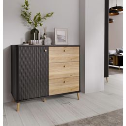 Sideboard FORTE "Fixsmile" Sideboards Gr. B/H/T: 98,3cm x 84,6cm x 41,5cm, 3 St., schwarz (mauvelle eiche) modernes Sideboard, SoftClose, Echtholz Beine und Griffe