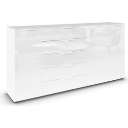 Kommode Rauch "Flipp" Sideboards Gr. B/H/T: 200cm x 99cm x 42cm, 5 St., weiß (alpinweiß/glas kristallweiß) 3-türig, 5 Schubladen, Soft-Close-Funktion, Oberboden und Front Glas