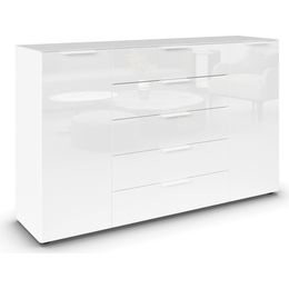 Kommode Rauch "Flipp" Sideboards Gr. B/H/T: 160cm x 99cm x 42cm, 5 St., weiß (alpinweiß/glas kristallweiß) 2-türig, 5 Schubladen, Soft-Close, Oberboden und Front Glas, 2 Breiten