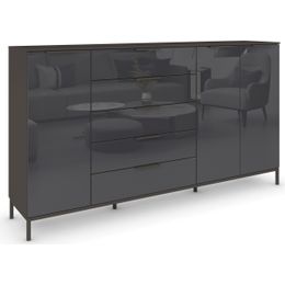 Kommode Rauch "Flipp" Sideboards Gr. B/H/T: 200cm x 111cm x 42cm, 5 St., grau (graphit/glas basalt) 3-türig mit 5 Schubladen und Soft-Close-Funktion sowie Glasfront