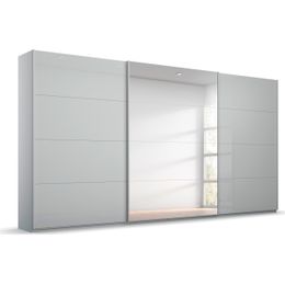 Schwebetürenschrank Rauch "Kleiderschrank Schrank Garderobe KOLUNA mit Glastüren und Spiegel" Schränke Gr. B/H/T: 360 cm x 210 cm x 62 cm, 3 St., grau (seidengrau, glas seidengrau) inkl. 2 Innenschubladen sowie extra Einlegeböden MADE IN GERMANY