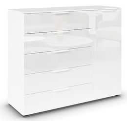 Kommode Rauch "Flipp" Sideboards Gr. B/H/T: 120cm x 100cm x 42cm, 5 St., weiß (alpinweiß/glas kristallweiß) 1-türig mit 5 Schubladen und Soft-Close-Funktion sowie Glasfront