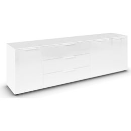 Kommode Rauch "Flipp" Sideboards Gr. B/H/T: 200cm x 61cm x 42cm, 3 St., weiß (alpinweiß/glas kristallweiß) 3-türig mit 3 Schubladen und Soft-Close-Funktion sowie Glasfront