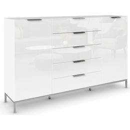 Kommode Rauch "Flipp" Sideboards Gr. B/H/T: 160cm x 110cm x 42cm, 5 St., weiß (alpinweiß/glas kristallweiß) 2-türig, 5 Schubladen, Soft-Close, Oberboden und Front Glas, 2 Breiten