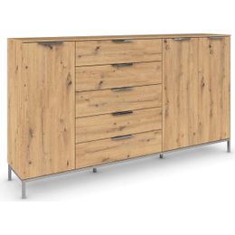 Kommode Rauch "Flipp" Sideboards Gr. B/H/T: 200cm x 111cm x 42cm, 5 St., braun (eiche artisan) 3-türig mit 5 Schubladen und Soft-Close-Funktion