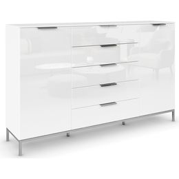 Kommode Rauch "Flipp" Sideboards Gr. B/H/T: 180cm x 111cm x 42cm, 5 St., weiß (alpinweiß/glas kristallweiß) 2-trg mit 5 Schubladen und Soft-Close-Funktion, Glasfront, 2 Breiten