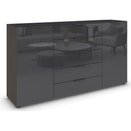 Kommode Rauch "Flipp" Sideboards Gr. B/H/T: 180cm x 99cm x 42cm, 5 St., grau (graphit/glas basalt) 2-türig, 5 Schubladen, Soft-Close, Oberboden und Front Glas, 2 Breiten