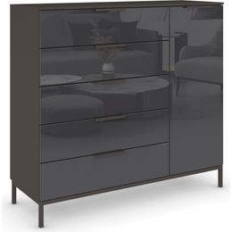 Kommode Rauch "Flipp" Sideboards Gr. B/H/T: 120cm x 111cm x 42cm, 5 St., grau (graphit/glas basalt) 1-türig mit 5 Schubladen und Soft-Close-Funktion sowie Glasfront