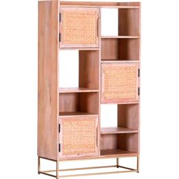 Highboard GUTMANN FACTORY "Belkin" Sideboards Gr. B/H/T: 80 cm x 146 cm x 37 cm, beige (natur) Vitrine mit extravaganter Rattanfront und goldfarbenem Fußgestell