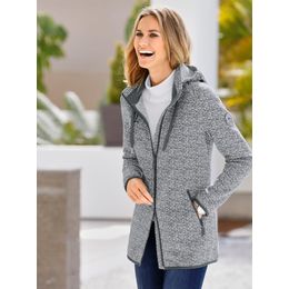 Kapuzenfleecejacke Casual Looks Gr. 44, grau (grau, weiß, gemustert), Damen, 100% Polyester, gemustert, mehrfarbig, bedruckt, Jacken