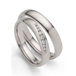 Trauring Firetti "Schmuck Geschenk Hochzeit Ehering "LIEBE"" Fingerringe Gr. 50, mit Zirkonia, Silber 925 (Sterlingsilber), 4 mm, silberfarben (silberfarben, kristallweiß) Made in Germany - wahlweise mit oder ohne Zirkonia (synth.)