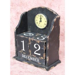 DanDiBo - Uhr mit Kalender 14B142 Schwarz Shabby Kaminuhr Standuhr 25 cm Vintage Quarzuhr