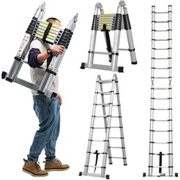 Dayplus - 16.5FT Aluminium Teleskopleiter (2.5+2.5M)5M Mehrzweck Ausziehbare Trittleiter A-Rahmenleiter Schwere 150kg Tragfähigkeit