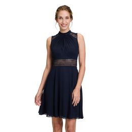 Cocktailkleid Vera Mont "Vera Mont mit Spitzeneinsatz" Gr. 38, Normalgrößen, blau (night sky) Damen Kleider Aufgesteppte Bänder