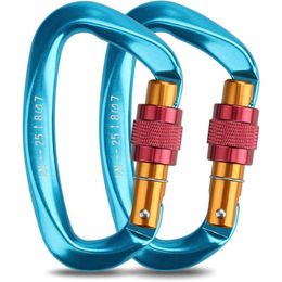 Kletterkarabiner, 2 Stück, selbstsichernder Karabiner, Aluminium-Edelstahl-D-Ring-Karabiner zum Klettern und Abseilen, Hunde sperren,