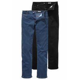 Stretch-Jeans Arizona "John" Gr. 44, N + U Gr, blau (black und blue stone) Herren Jeans gerade Beinform, niedrige Leibhöhe, mit Five-Pocket-Konfiguration