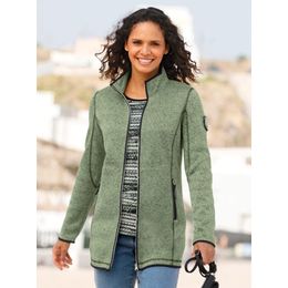 Fleecejacke Casual Looks, Damen, Gr. 38, grün (eucalyptus, schwarz, gemustert), 100% Polyester, Paspelierung:100% Polyester, gemustert, mehrfarbig, meliert, Langarm, Jacken