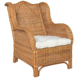 Sessel mit Kissen Hellbraun Natürliches Rattan und Leinen CFW776791