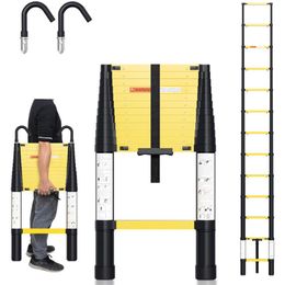 Jopassy - Teleskopleiter Alu Leichtgewicht 3,8m langsamer Abstieg + Haken Multifunktionsleiter Mehrzweckleiter Ausziehbare Leiter 15 Stufe Stehleiter