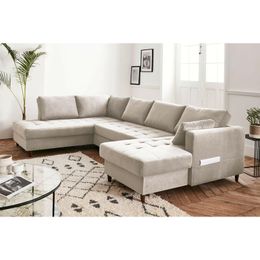 Lisa Design - Anna – wohnlandschaft ecksofa – mit schlaffunktion und bettkasten – zeitgenössischer stil - beige