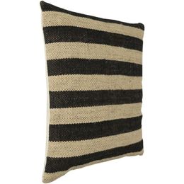 Kissen Chevery, natürliches Couch Zierkissen, Dekokissen aus Jute und Wolle in Schwarz und Beige gestreift, Kissenbezug gewebt mit Inlett, Sofakissen