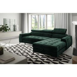 Ecksofa Schlafsofa Sofa agnesa xs Stoff Salvador Dunkelgrün Ottomane Rechts