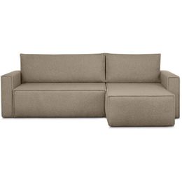 Konsimo - napi ii Ecksofa Big links/rechts aus Bouclé-Stoff, dunkelbeige