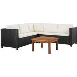 4-tlg. Garten-Lounge-Set mit Auflagen Poly Rattan Schwarz vidaXL