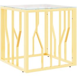 Jinlefu - Couchtisch Golden 50x50x50 cm Edelstahl und Glas vidaXL