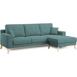 Ecksofa mit verstellbarer Halbinsel aus weichem, wasserfestem Stoff T02 237 cm petrol - petrolio