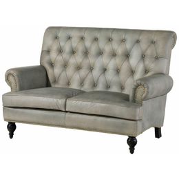 Massivmöbel24 Sofa 2-Sitzer Echtleder 140x84x94 grau chesterfield 206