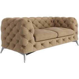 Chesterfield Sofa 2-Sitzer River mit Metall Füßen, Beige Samt