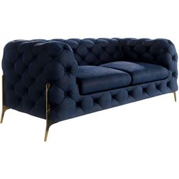 S-style Möbel - Chesterfield Sofa 2-Sitzer Willow mit Metall Füßen, Blau Samt