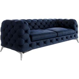 Chesterfield Sofa 3-Sitzer River mit Metall Füßen, Blau Samt