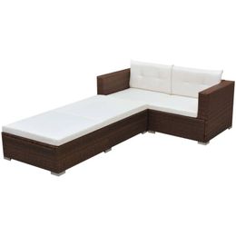 3-tlg. Garten-Lounge-Set mit Kissen Poly-Rattan Braun vidaXL