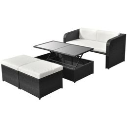 4-tlg. Garten-Lounge-Set mit Auflagen Poly Rattan Schwarz vidaXL