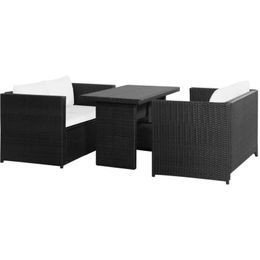 3-tlg. Garten-Lounge-Set mit Auflagen Poly Rattan Schwarz vidaXL