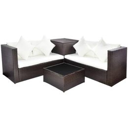 vidaXL - 4-tlg. Garten-Lounge-Set mit Auflagen Poly Rattan Braun