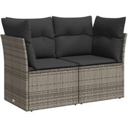 vidaXL - Gartensofa 2-Sitzer mit Kissen Grau Poly Rattan