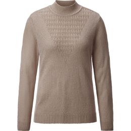 Damen Boucl&eacute;-Pullover mit Rippenb&uuml;ndchen sesam, Gr&ouml;&szlig;e 50