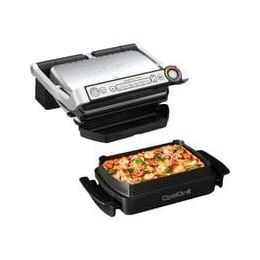 Tefal OptiGrill+ Snacking & Baking GC714D, Kontaktgrill silber/schwarz, 2.000 Watt, mit Backschale