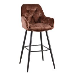 Riess Ambiente riess-ambiente Barhocker MILANO braun Samt Barstuhl mit Lehne Metall schwarz Chesterfield-Steppung