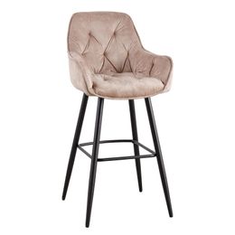 Riess Ambiente champagner beige Samt Barstuhl mit Lehne Metall schwarz