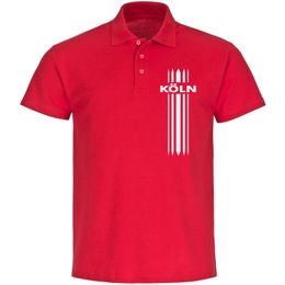 multifanshop® Poloshirt - Köln - Streifen - Druck weiß