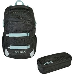 Schulrucksack neoxx "Queen o.t.nite Rucksack & Schlamperbox" Gr. B/H/T: 31cm x 45,5cm x 24cm, schwarz (queen of n.), Kinder, Polyester, Rucksäcke, aus recycelten PET-Flaschen