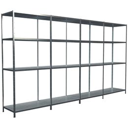 Steckregal SCHULTE REGALWELT "Stecksystem Grund- und 3x Anbauregale", silber (silberfarben), B:400cm H:180cm T:50cm, Stahl, Regale, Metall verzinkt, 1800x4000x500 mm, 16 Böden