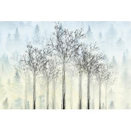 Fototapete ARCHITECTS PAPER "Atelier 47 Trees Artwork 2", bunt (schwarz, himmelblau, gelb), B:4m L:2,7m, Vlies, Tapeten, Vlies, Wand, Schräge, Decke