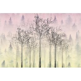 Fototapete ARCHITECTS PAPER "Atelier 47 Trees Artwork 2", bunt (schwarz, grüngelb, rosa), B:4m L:2,7m, Vlies, Tapeten, Vlies, Wand, Schräge, Decke